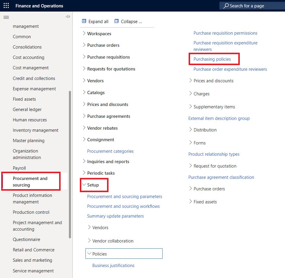 Purchasing Policies – Set up policies for procurement category ...