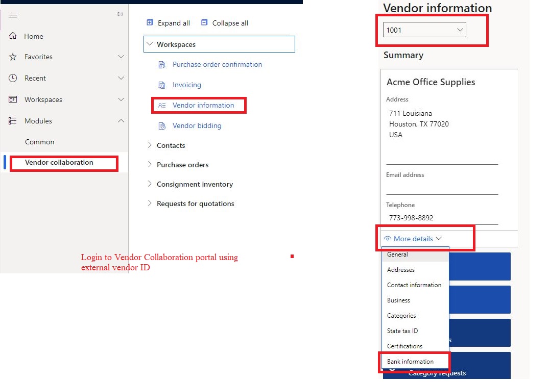Maintain vendor bank information using vendor collaboration workspace ...