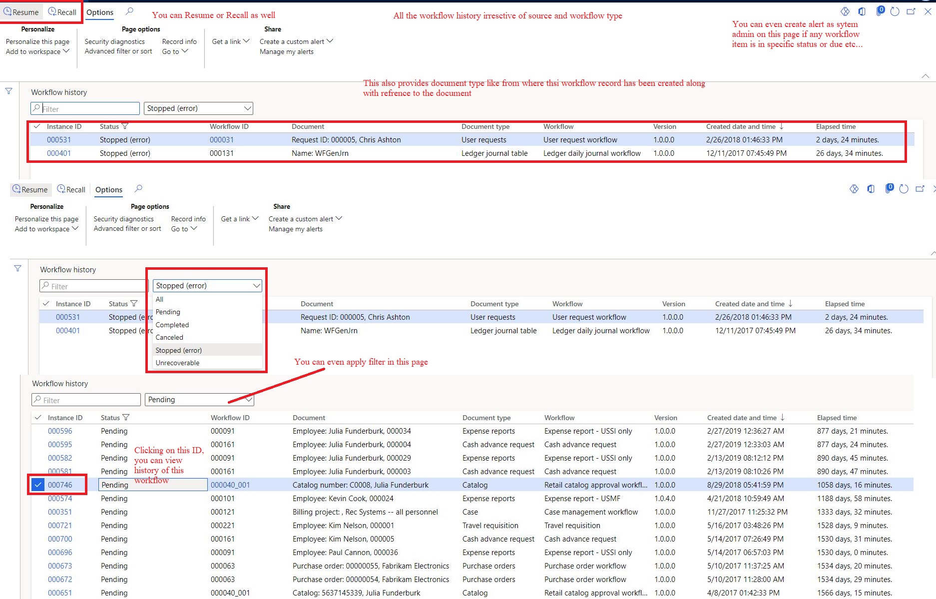Monitor and manage submitted Workflow instances from Single Screen in Microsoft Dynamics 365 ...