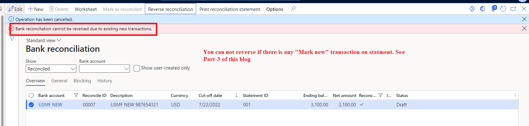 Reverse [Posted statement, Reconciliation and Simple reconciliation ...