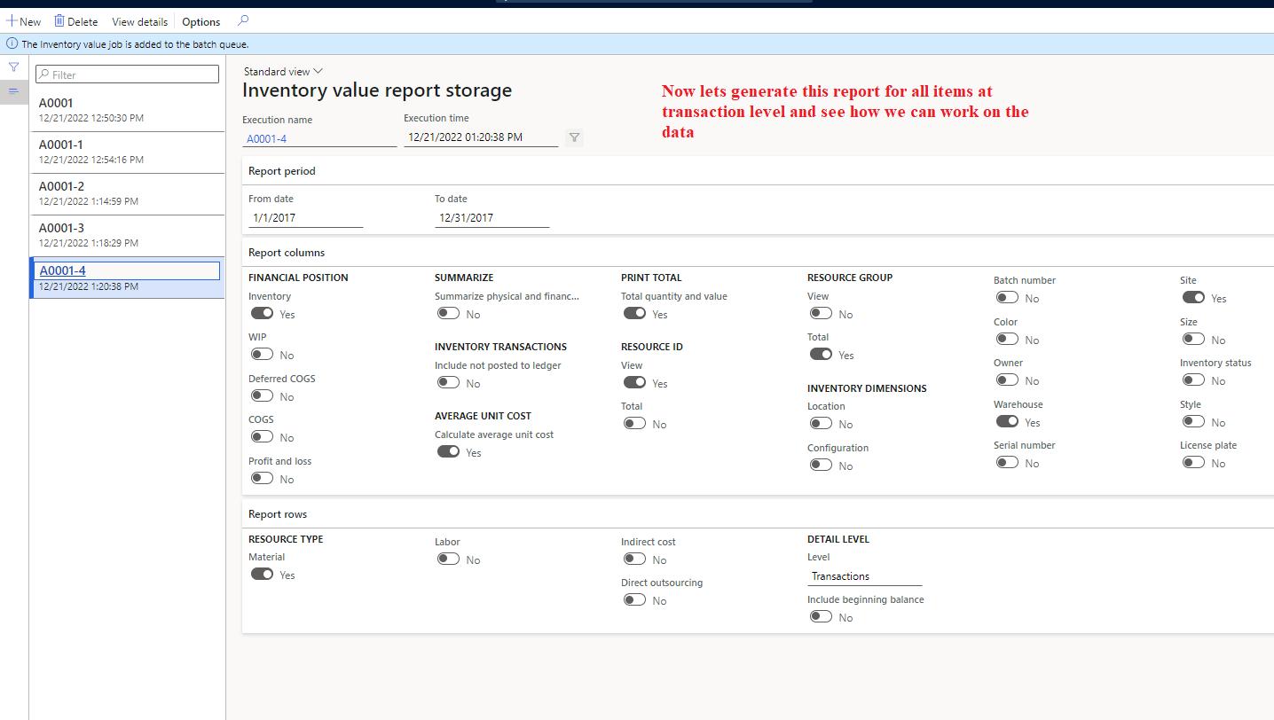 Configure Generate And Analyse Working With Inventory Value Report