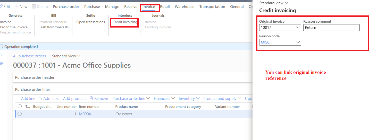 Reference original invoices in credit notes (vendor invoices) in ...