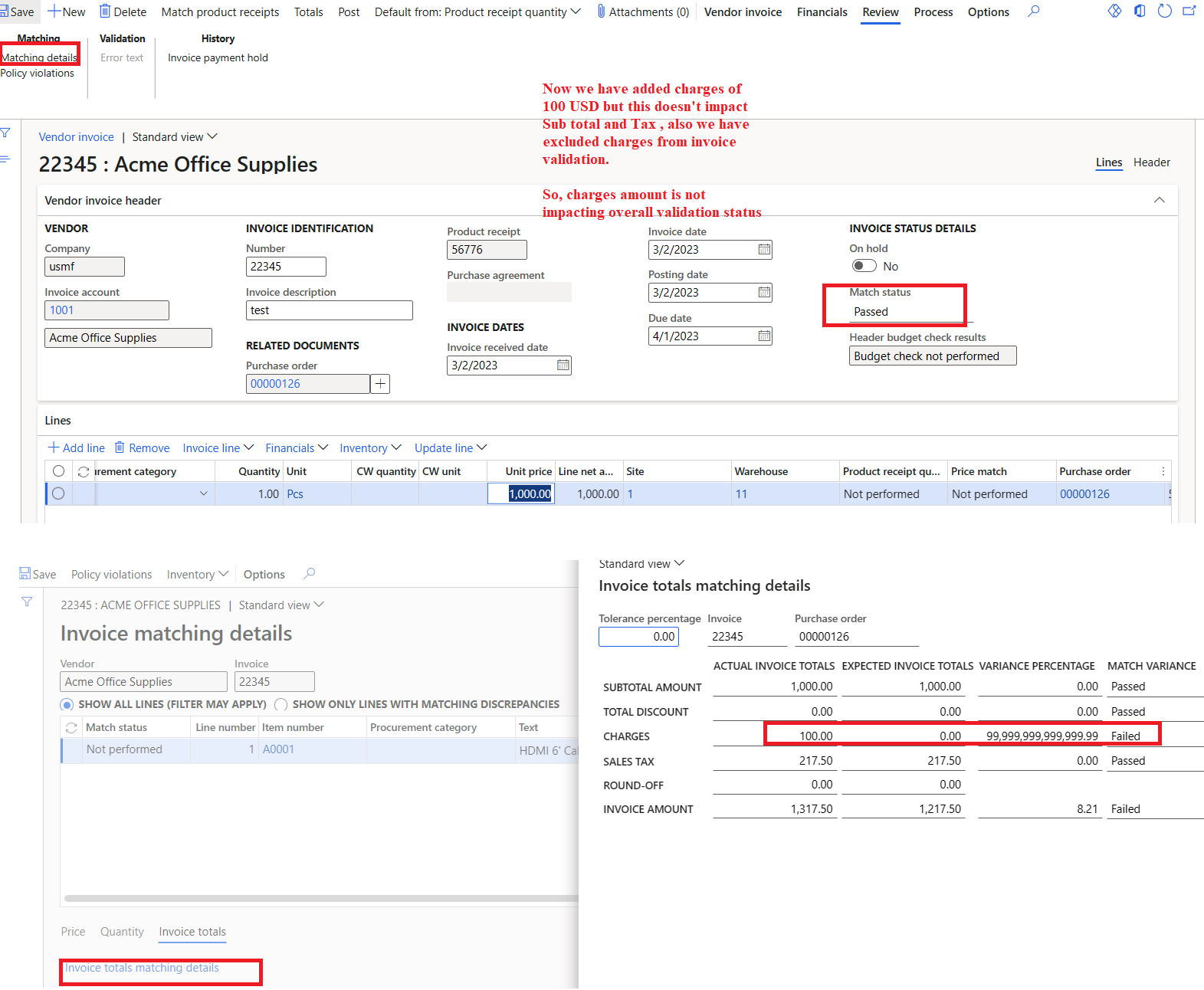 [Invoice validation] Match the detail for vendor invoices in Microsoft Dynamics 365 finance and ...
