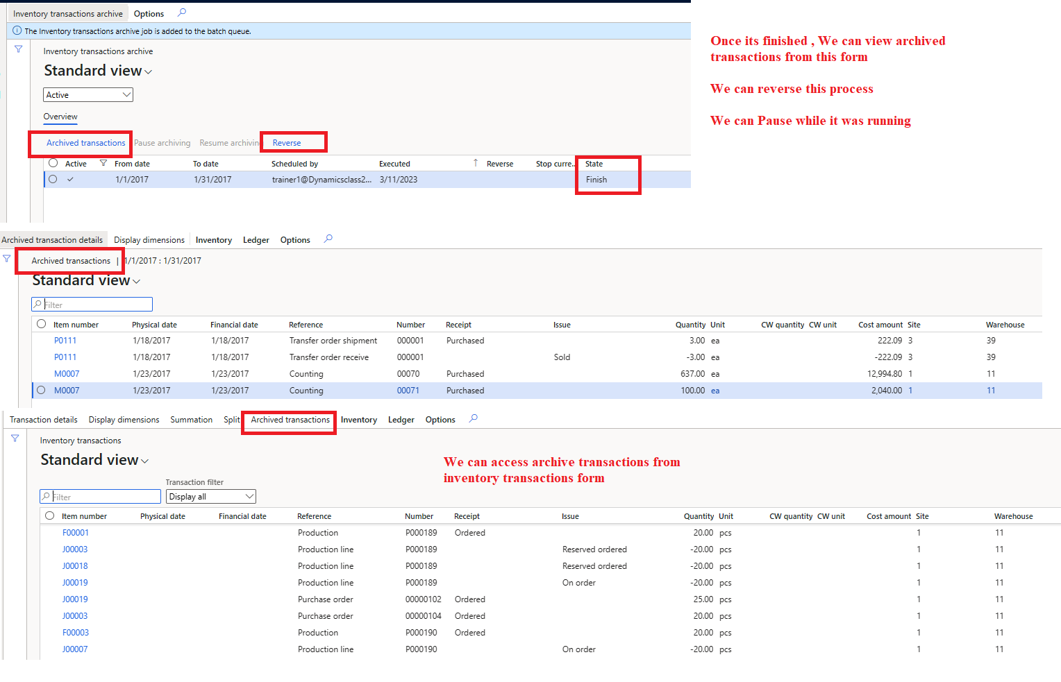 Archive inventory transactions in Microsoft Dynamics 365 finance and ...
