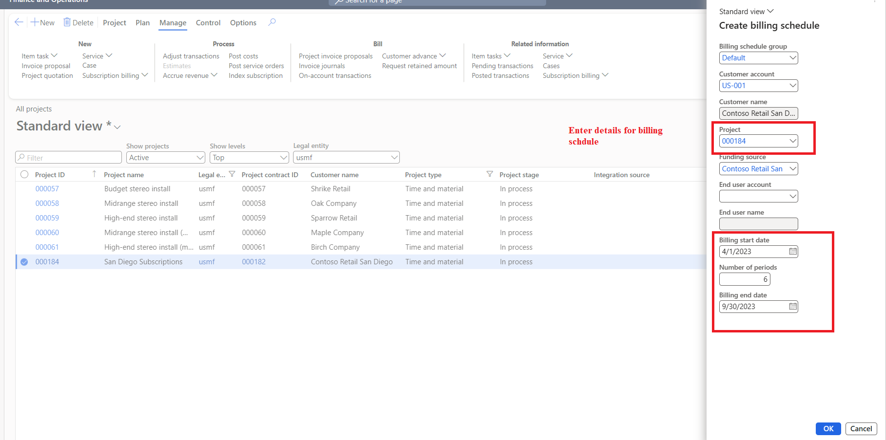 Billing schedules with projects using subscription billing in Microsoft dynamics 365 finance and ...