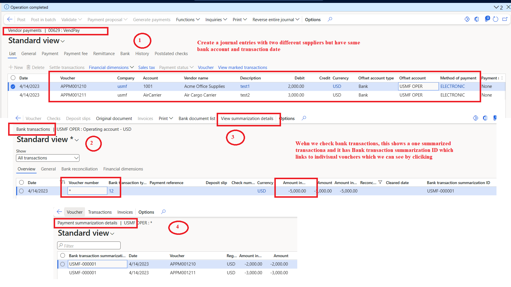 Summarize bank transactions from customer/vendor payment journals in ...