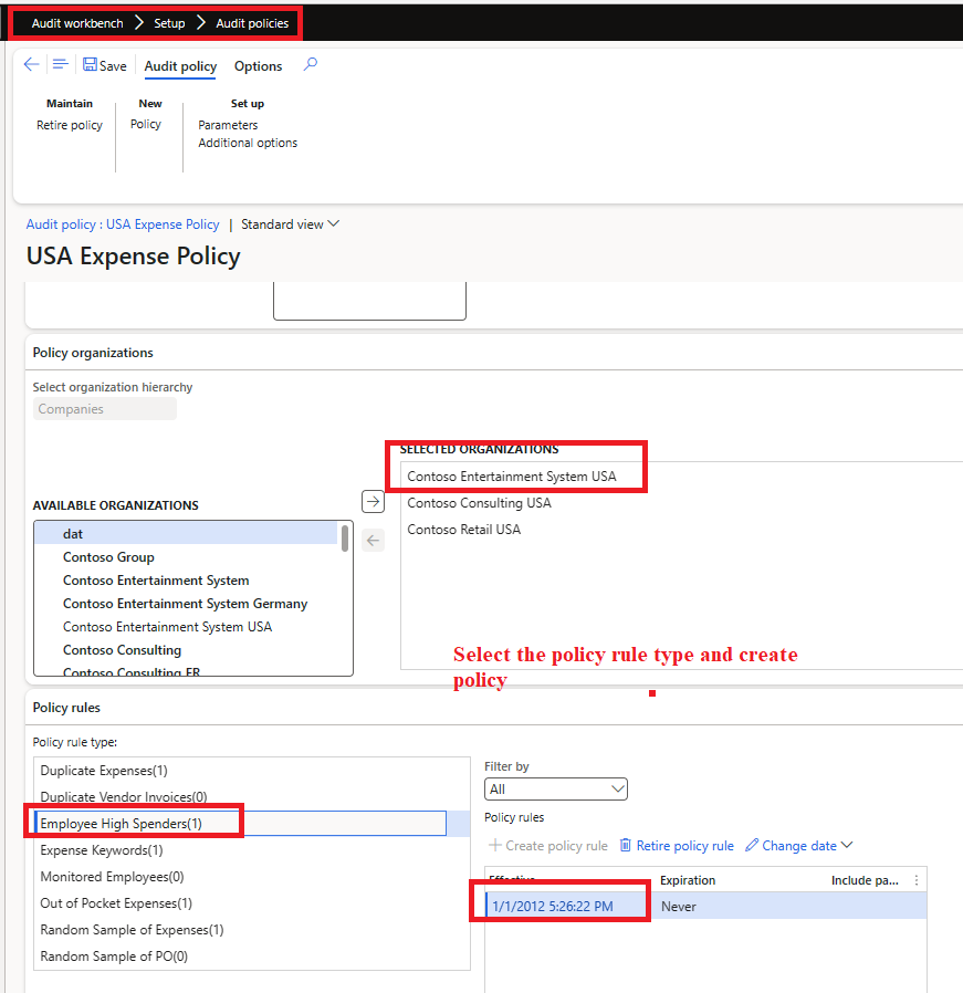 Identify high spenders expense lines using Audit workbench policies in Microsoft dynamics 365 ...